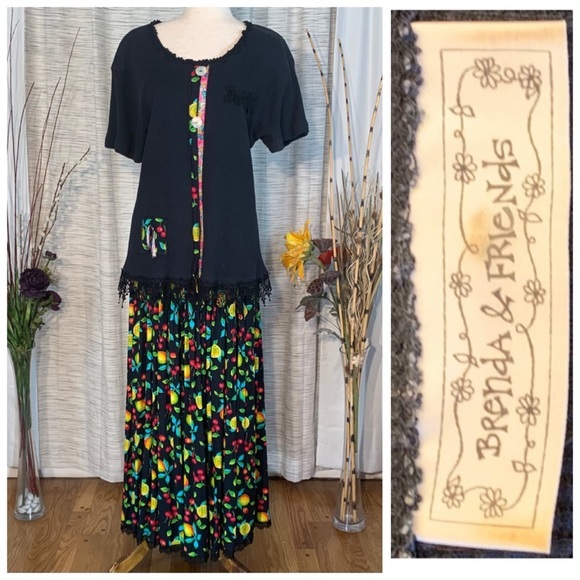 Dresses | Brenda And Friends Black And Fruit 2piece Top And Skirt Set ...